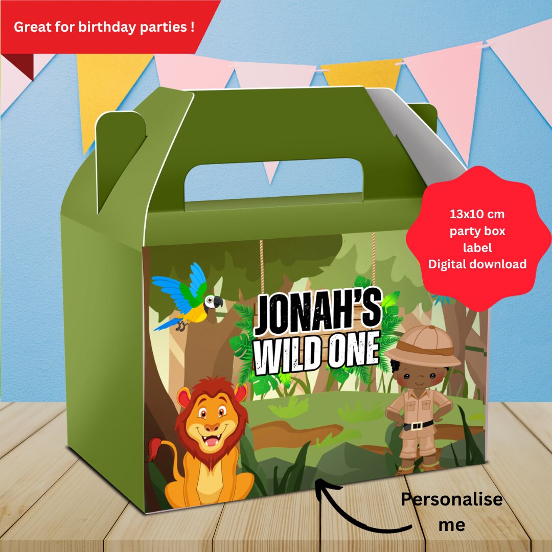 Editable Safari Party Box Label, Black Safari Boy, Gift Box, African ...