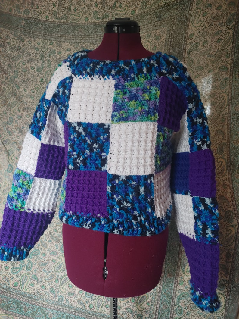 Muliti Color Waffle Crochet Patchwork Sweater - Etsy