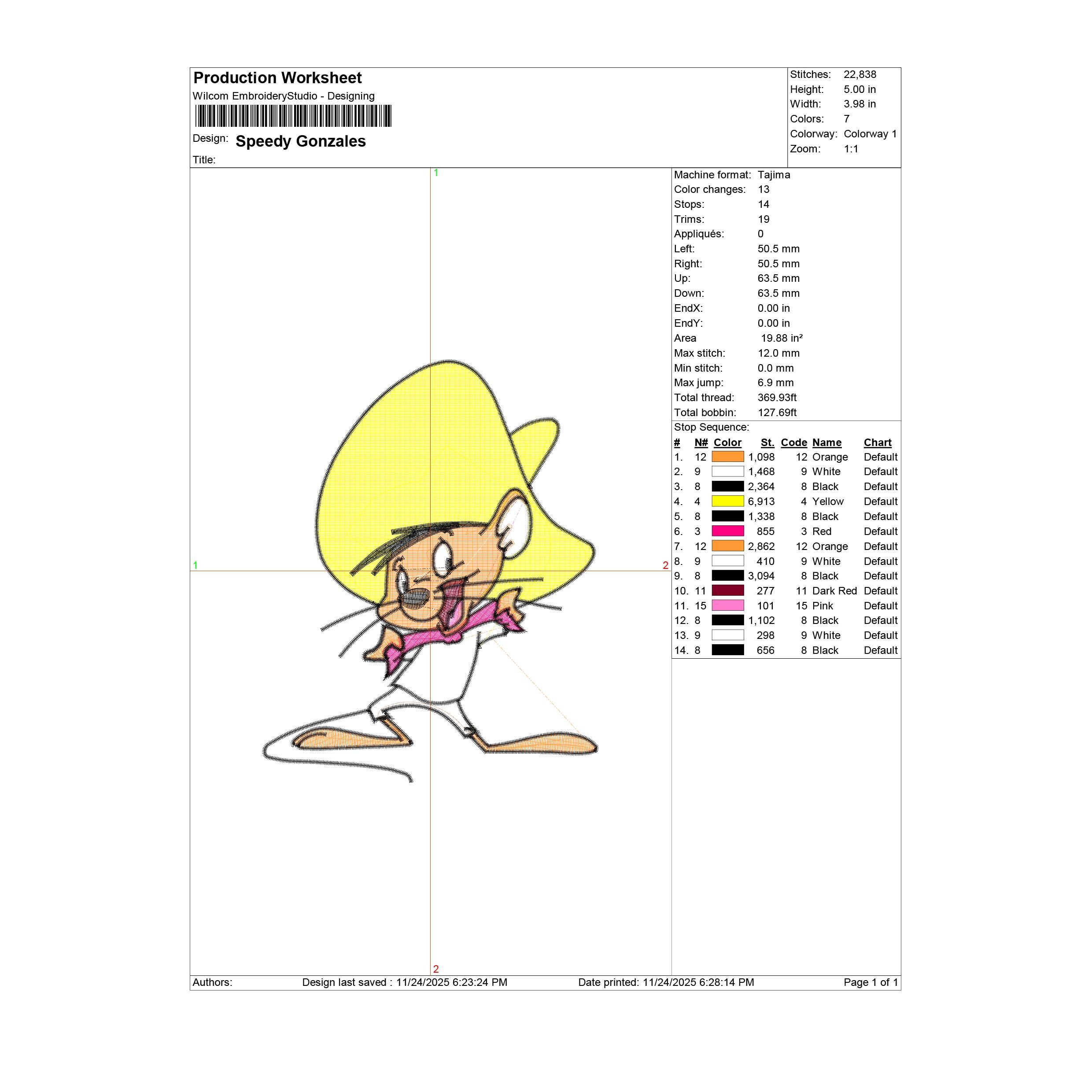Speedy Gonzales Embroidery Design Digital File Machine Format Sizes 5 ...