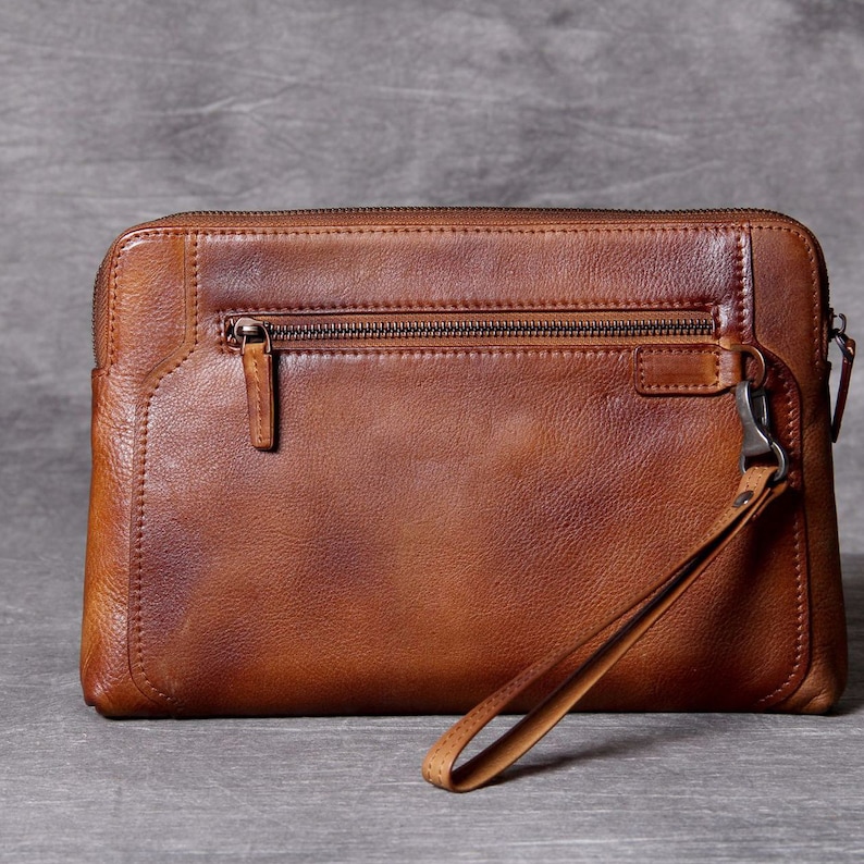 Black/brown Men Clutch Bag With Strap,leather Men Clutch Wallet Large ...
