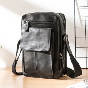 Small crossbody bag black leather handmade sling bag for men | Etsy