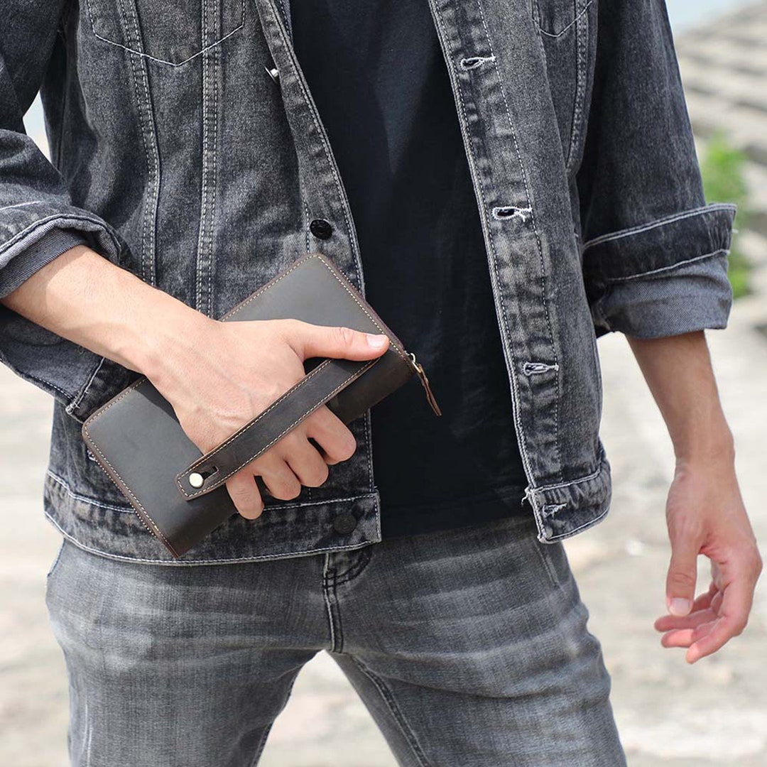 Brown Leather Men Clutch Bag, Minimalist Mens Clutch Wallet/phone Pouch ...