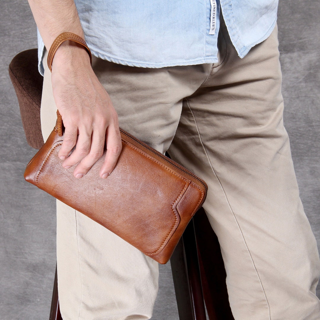 Black/Brown men clutch bag with strap,leather men clutch wallet large ...