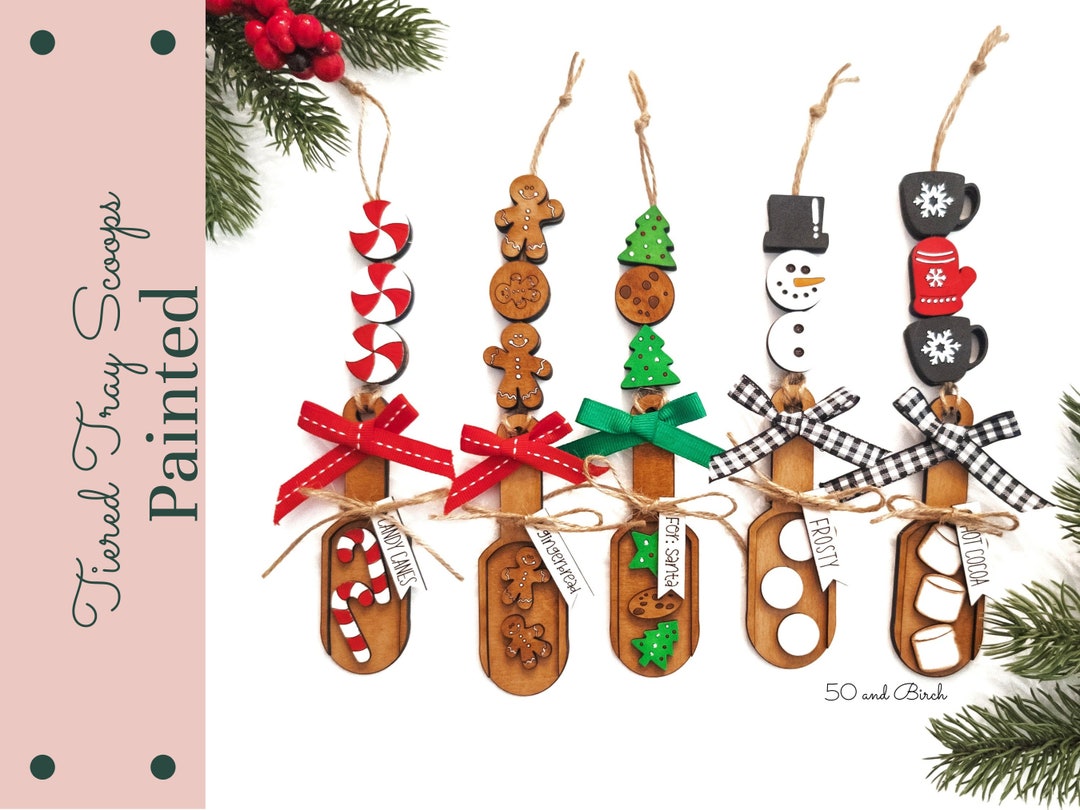 Christmas Scoops for Tiered Tay, Tiered Tray Decorations, Wooden Mini ...
