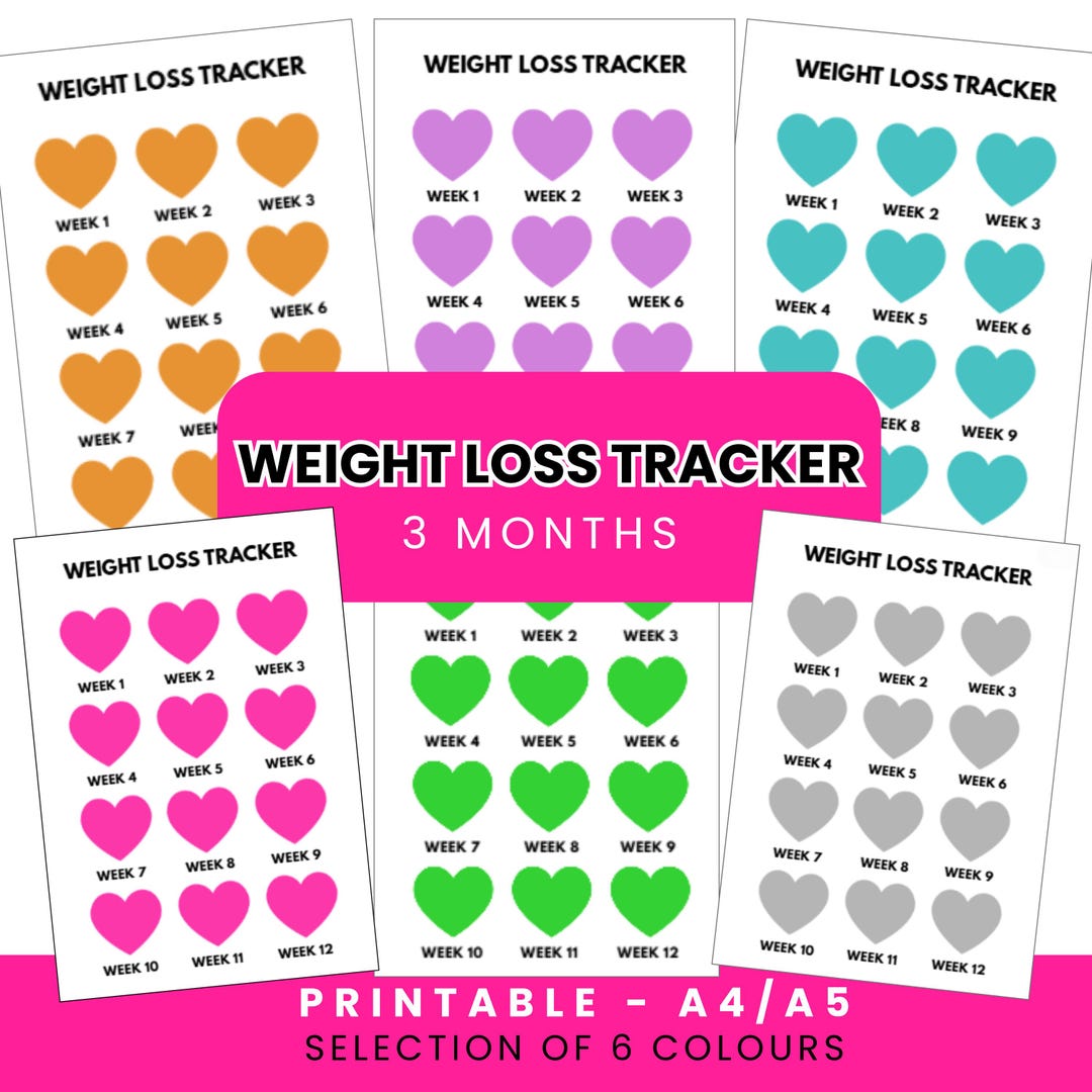 3-month Weight Loss Tracker Printable Digital Weekly Chart Slimming ...