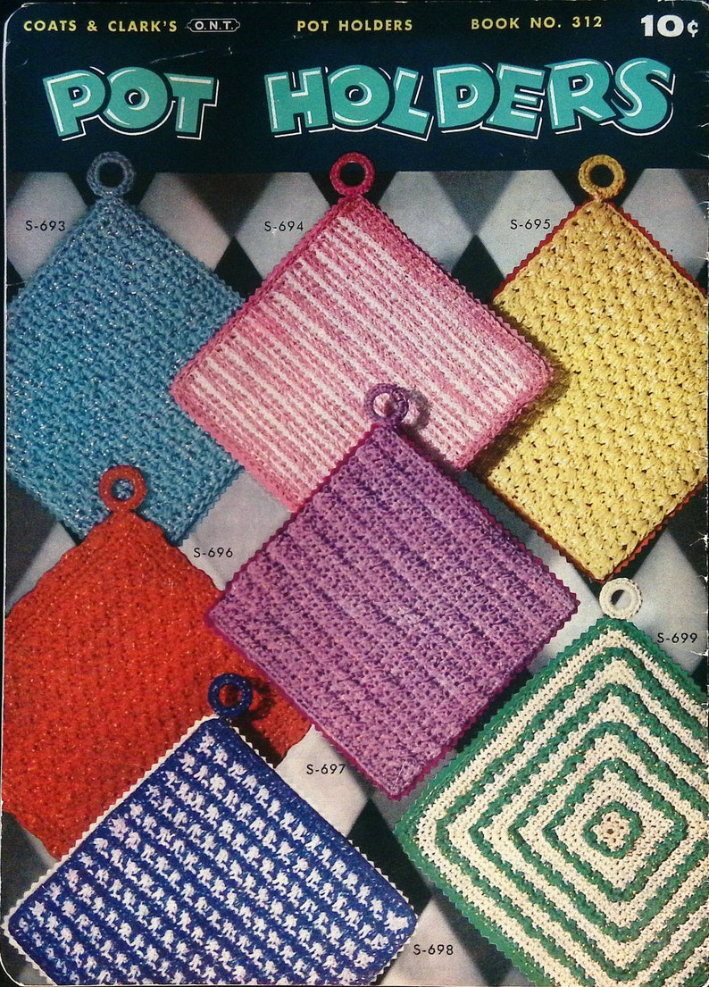 1950's Vintage Crochet Book - Pot Holders - Bananas, Fish, Sea Shell ...