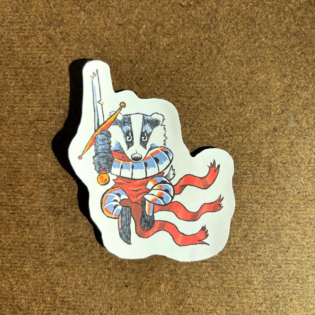 Badger With a Sword Sticker (waterproof Fantasy Woodland Critter Vinyl ...