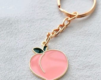 Peach Enamel Gold Keychain Charm Gift Idea Keychain With Charm Cute ...