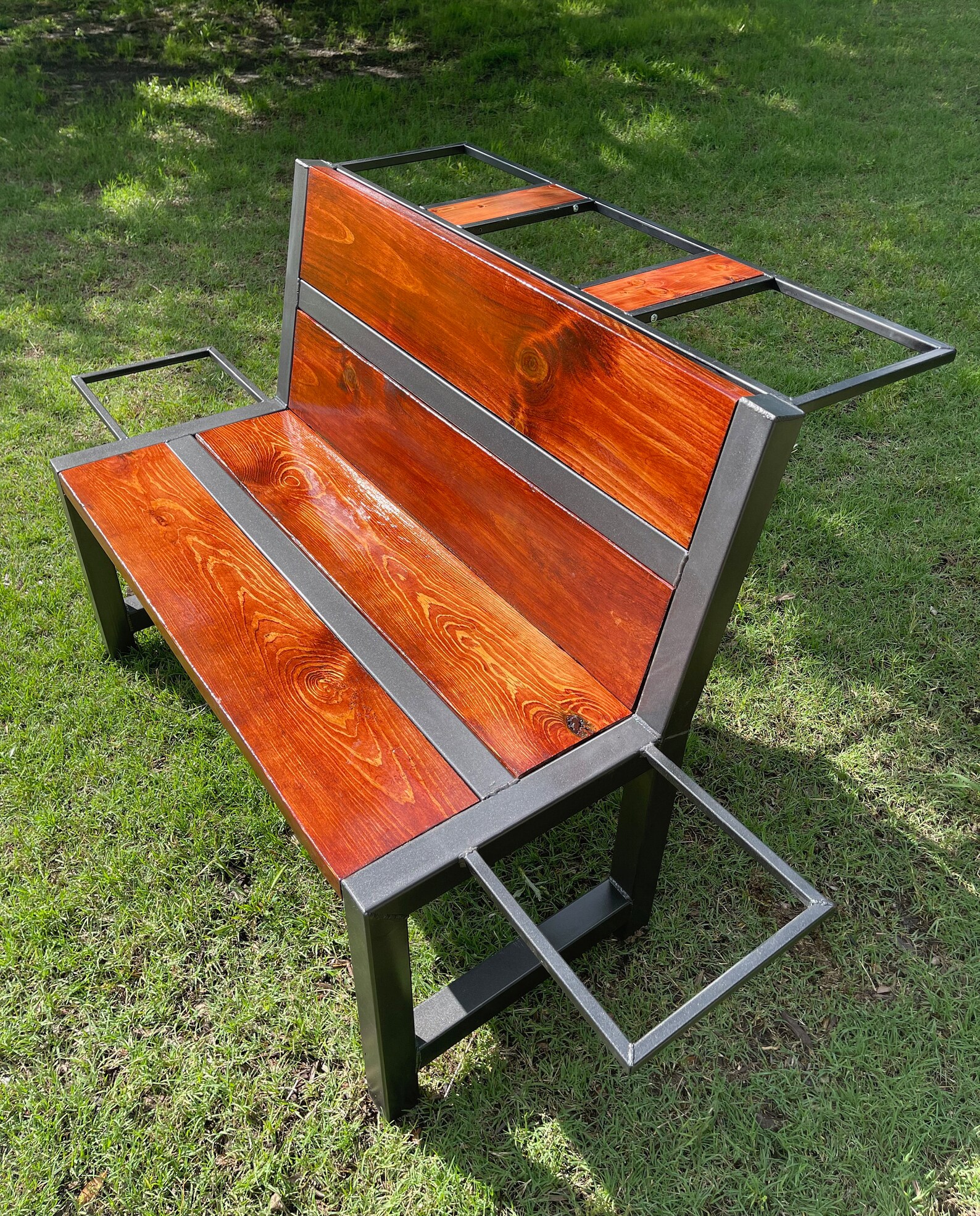 Outdoor Bench With Integrated Flower Pot Holders Wood and Welded Steel ...