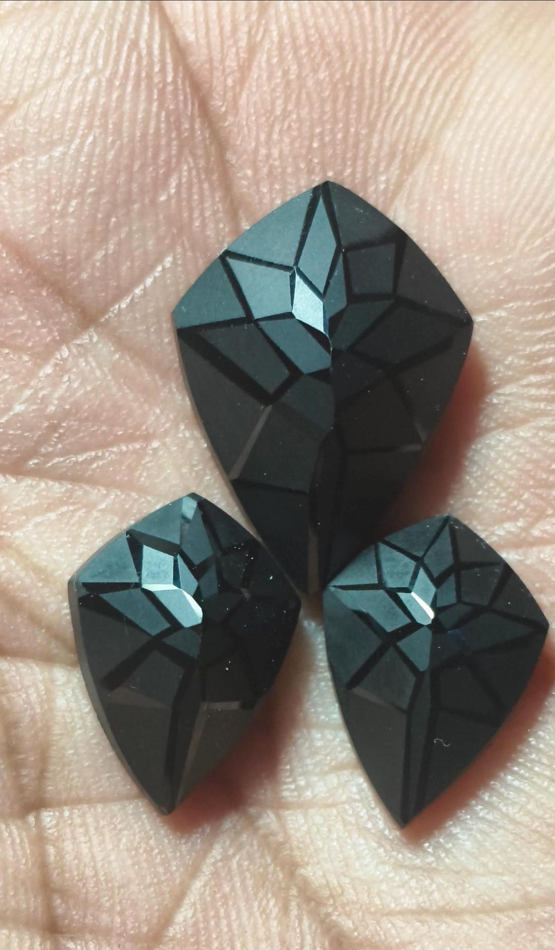 Natural Black Spinal Gemstone 3 Piece Shield Cut Layout, Rare Precision ...