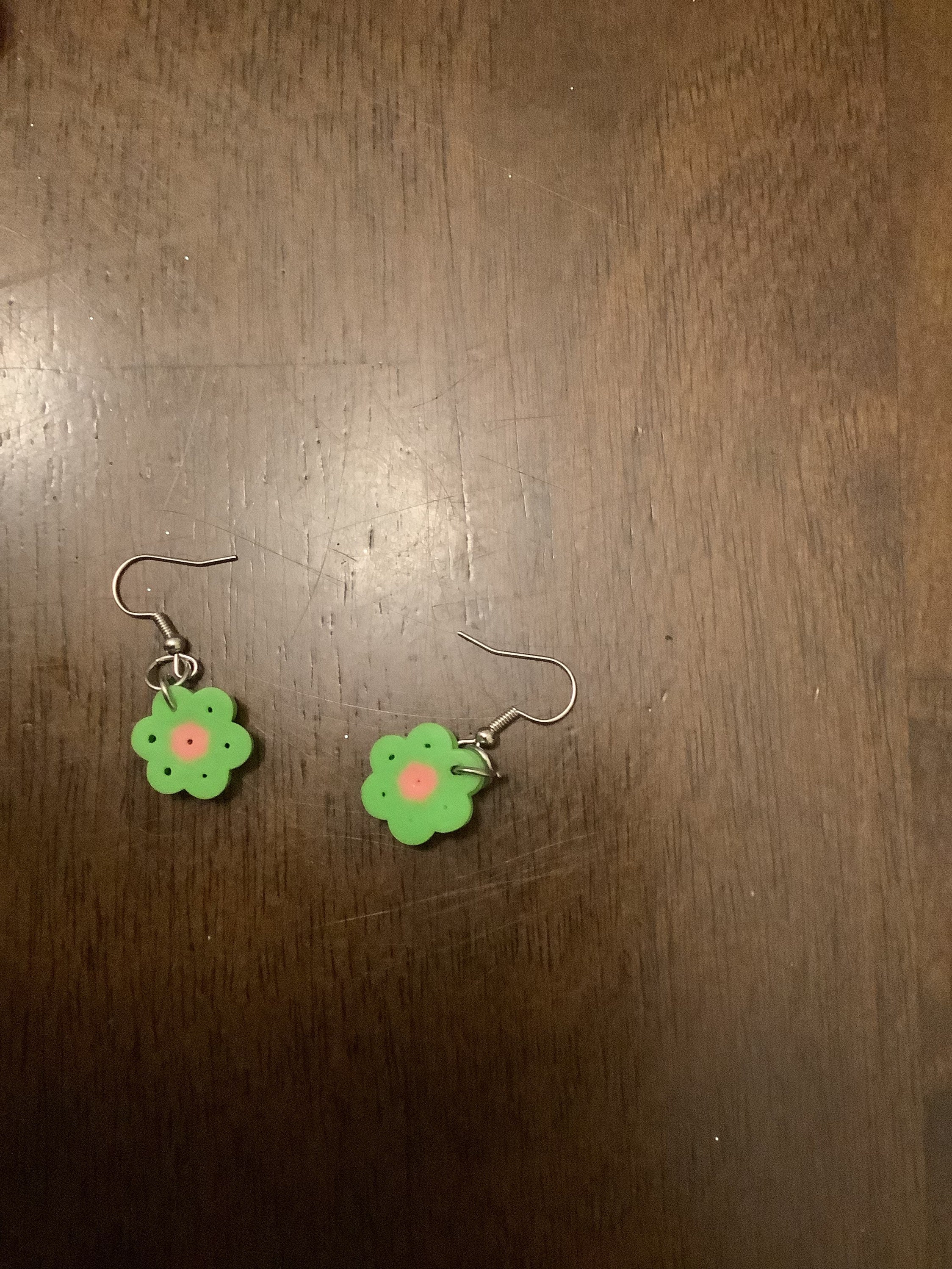 Perler Bead Flower Earrings Fuse Beads Yellow Green Pink Etsy