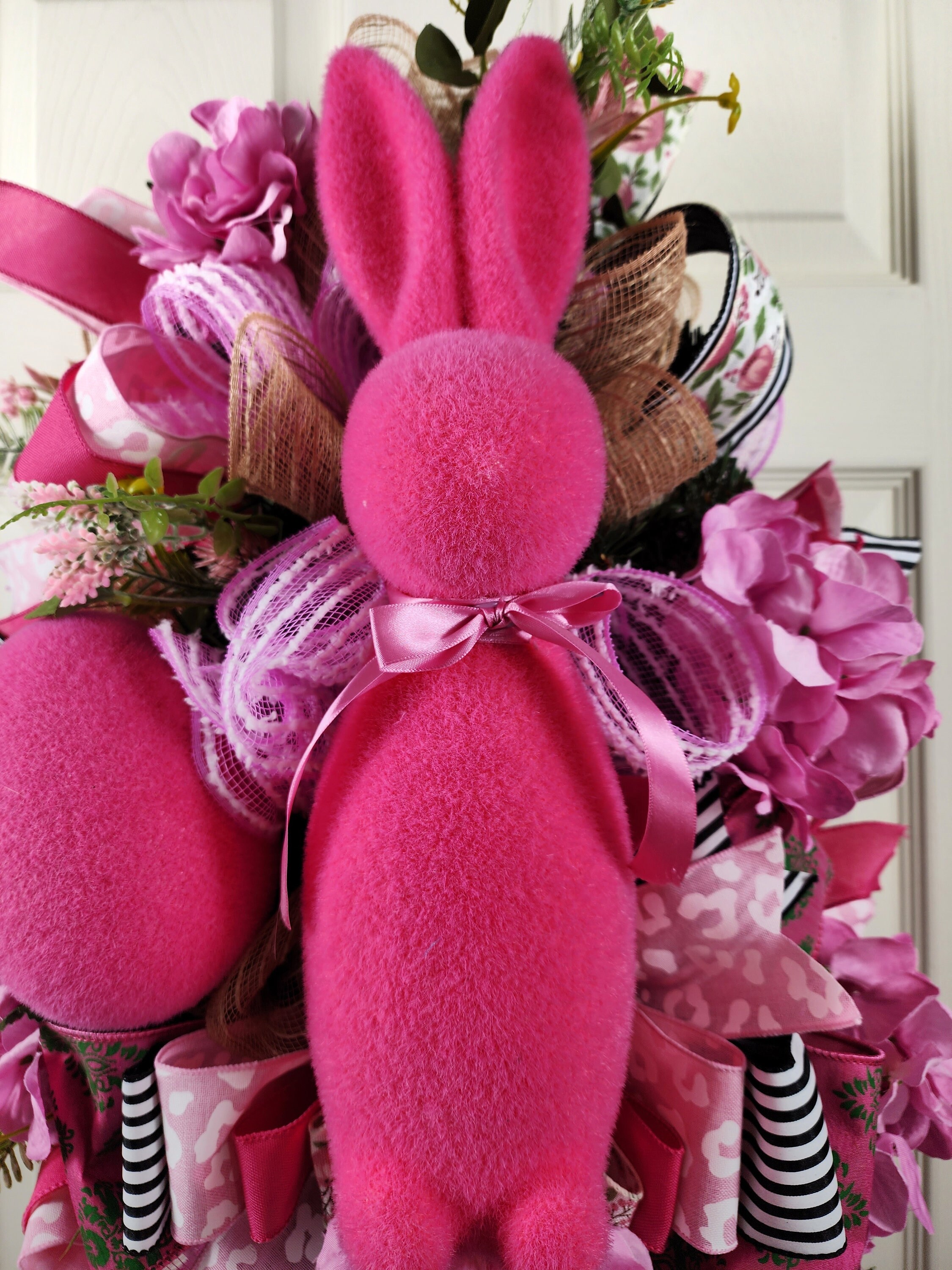 Spring Flocked Bunny and Egg With Hydrangea Swag for Your Front Door ...