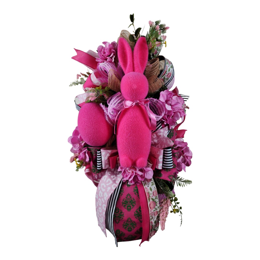 Spring Flocked Bunny and Egg With Hydrangea Swag for Your Front Door ...