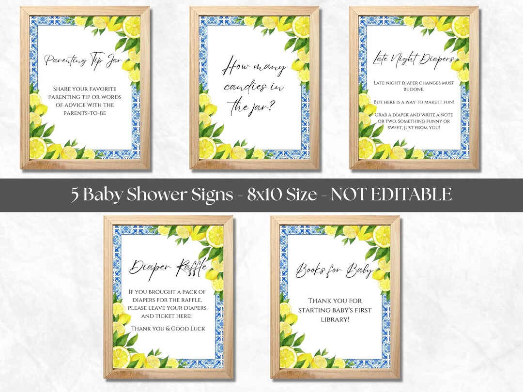 Lemon Blue Tile Baby Shower Signs, Italian Baby Shower Signs, Positano ...