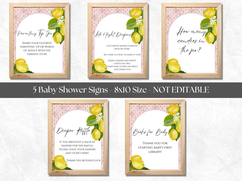 Lemon Pink Arched Tile Baby Shower Signs, Italian Baby Shower Signs ...