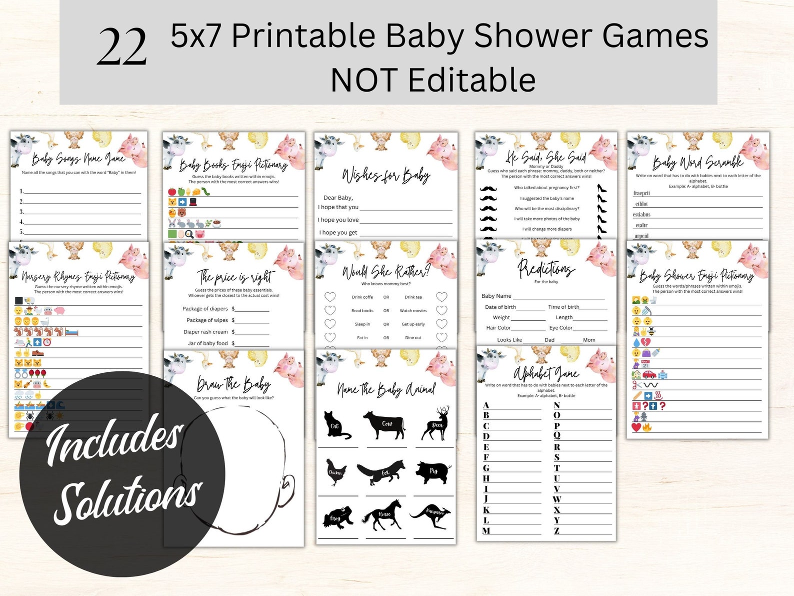 Farm Animal Baby Shower Games, Barnyard Baby Shower Game Bundle, Coed ...