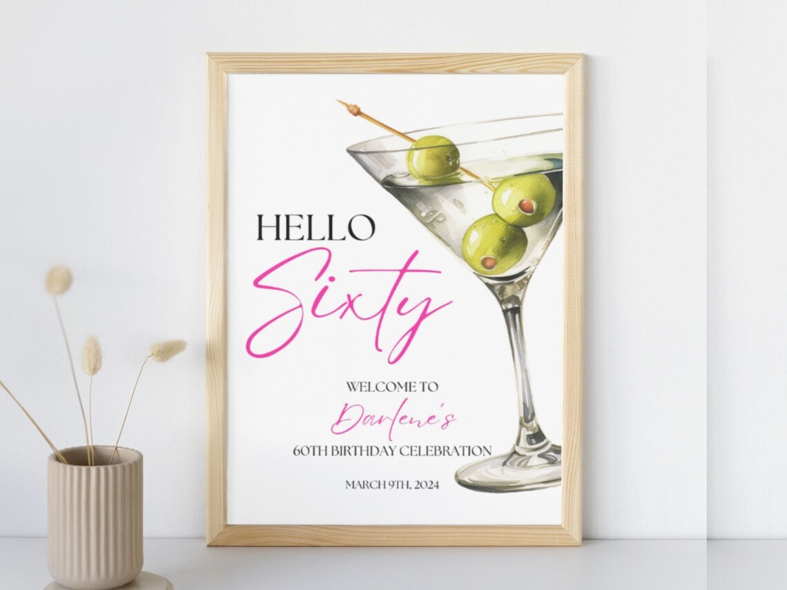 60th Birthday Welcome Sign, Martini Welcome Sign, Girls Birthday Signs ...