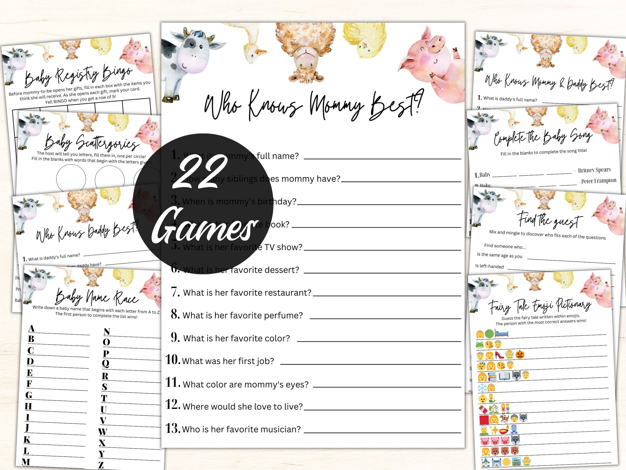 Farm Animal Baby Shower Games, Barnyard Baby Shower Game Bundle, Coed ...