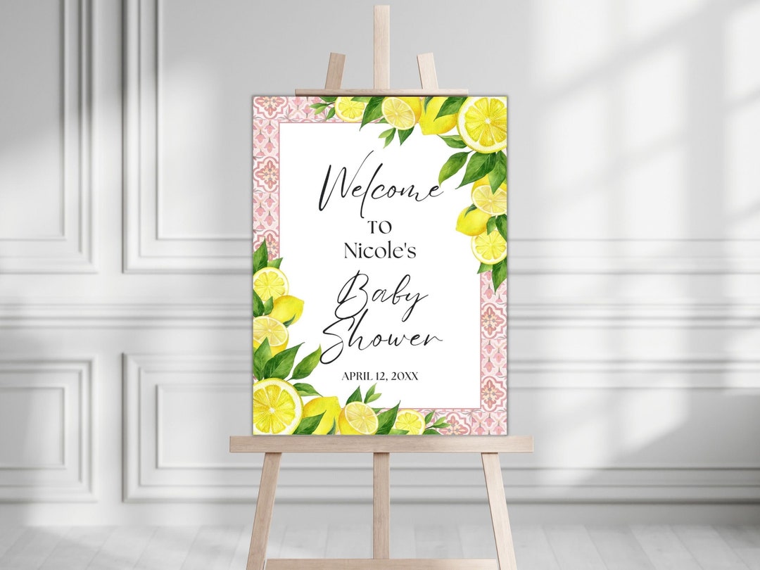 Lemons Pink Tile Baby Shower Entrance Sign 18x24, Italian Baby Shower ...