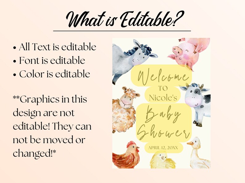 Editable Farm Baby Shower Welcome Sign. Farm Animal Baby Shower ...