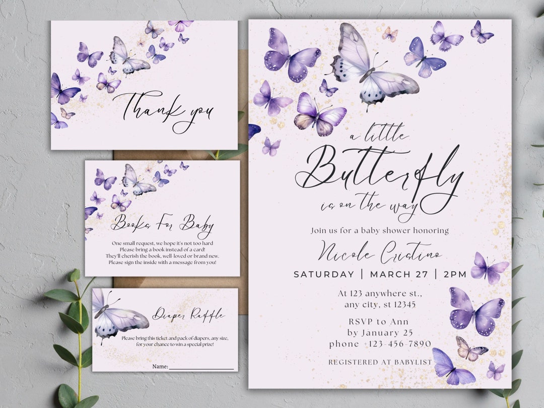 Purple Butterfly Baby Shower Invitation, A Little Butterfly is on the ...