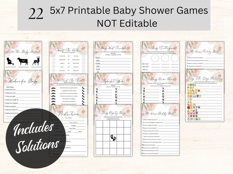 Blush Pink Floral Baby Shower Games, Pink Baby Shower Game Bundle, Coed ...