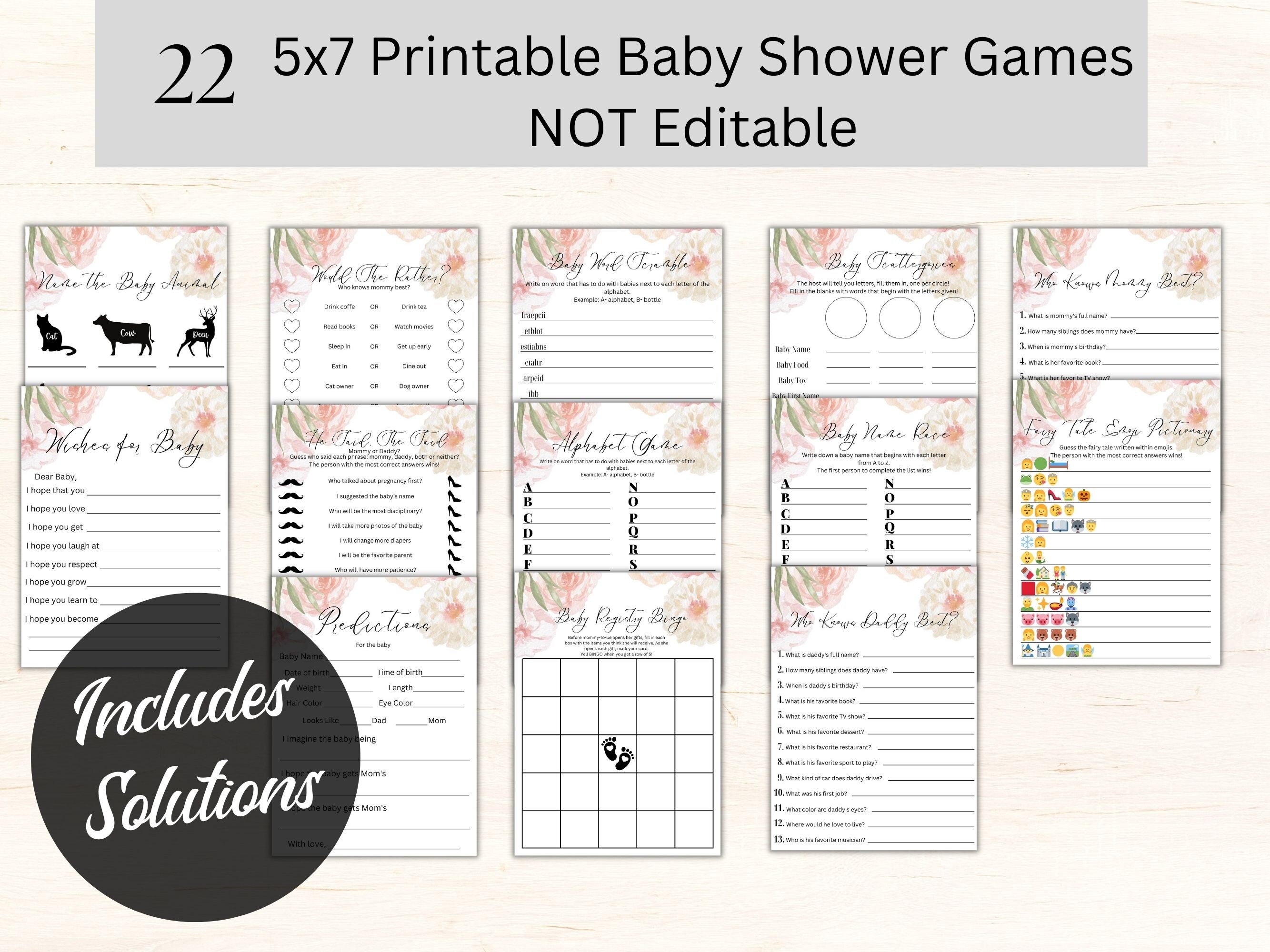 Blush Pink Floral Baby Shower Games, Pink Baby Shower Game Bundle, Coed ...