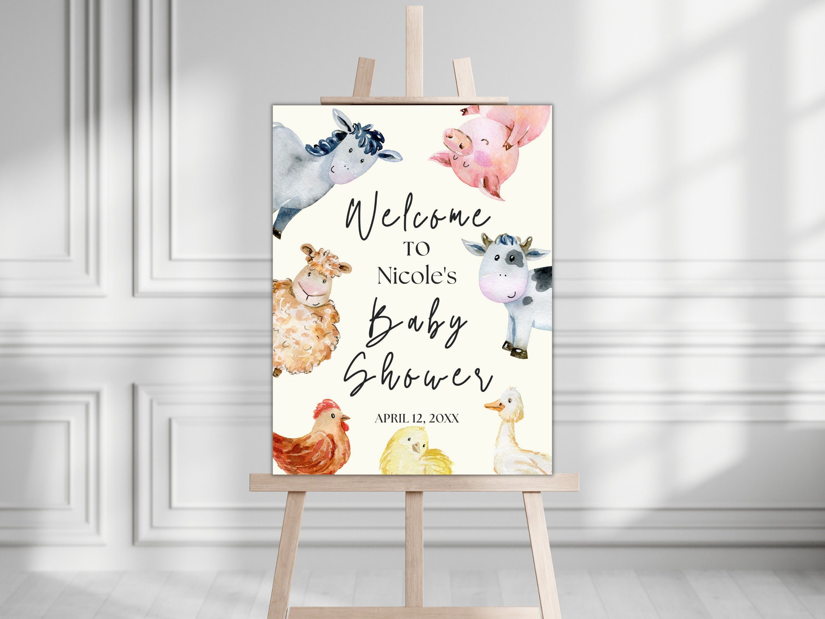 Editable Farm Baby Shower Welcome Sign. Farm Animal Baby Shower ...