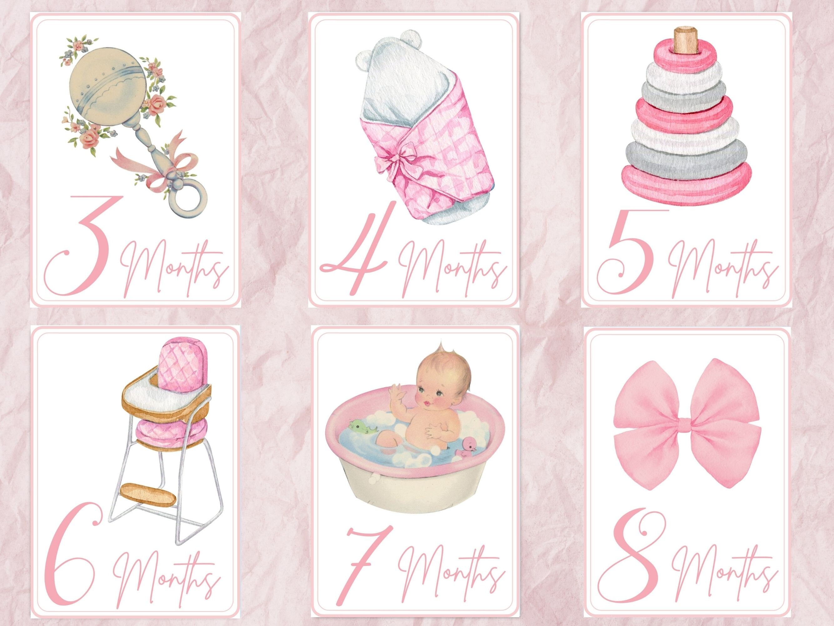 Baby Girl Milestone Cards Watercolor Baby Toys. Monthly Baby - Etsy