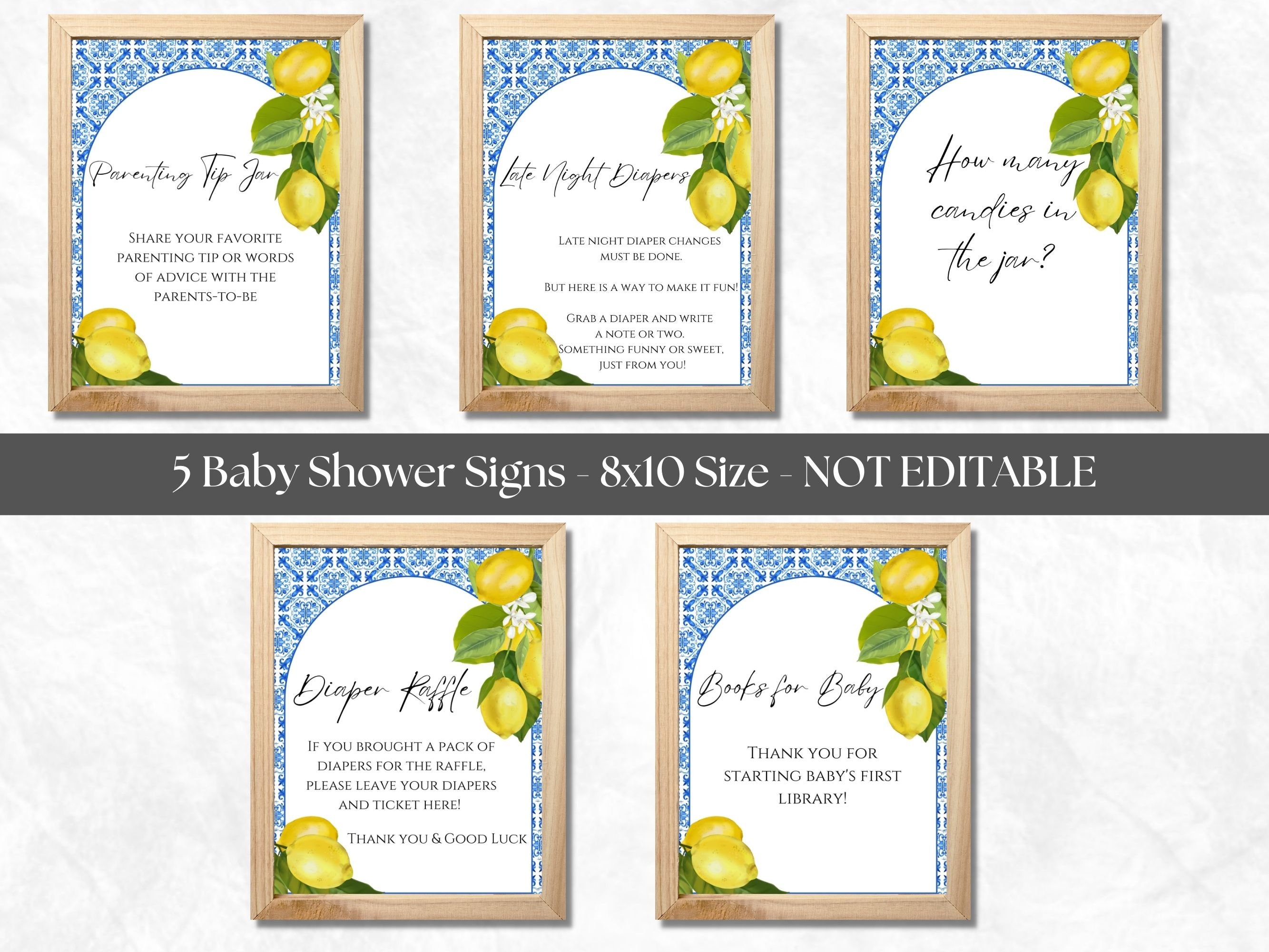 Lemon Blue Tile Arched Baby Shower Signs, Italian Baby Shower Signs ...