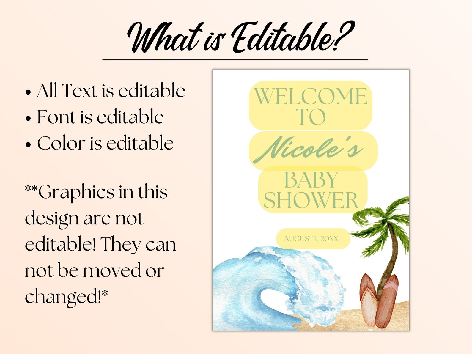 Editable Surf Baby Shower Welcome Sign. Baby on Board Shower Entrance ...