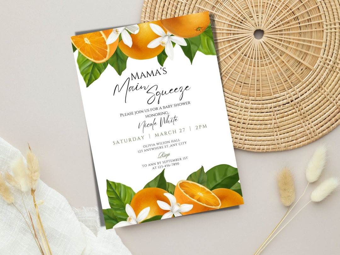 Editable Mamas Main Squeeze Baby Shower Invitation, Orange Baby Shower ...