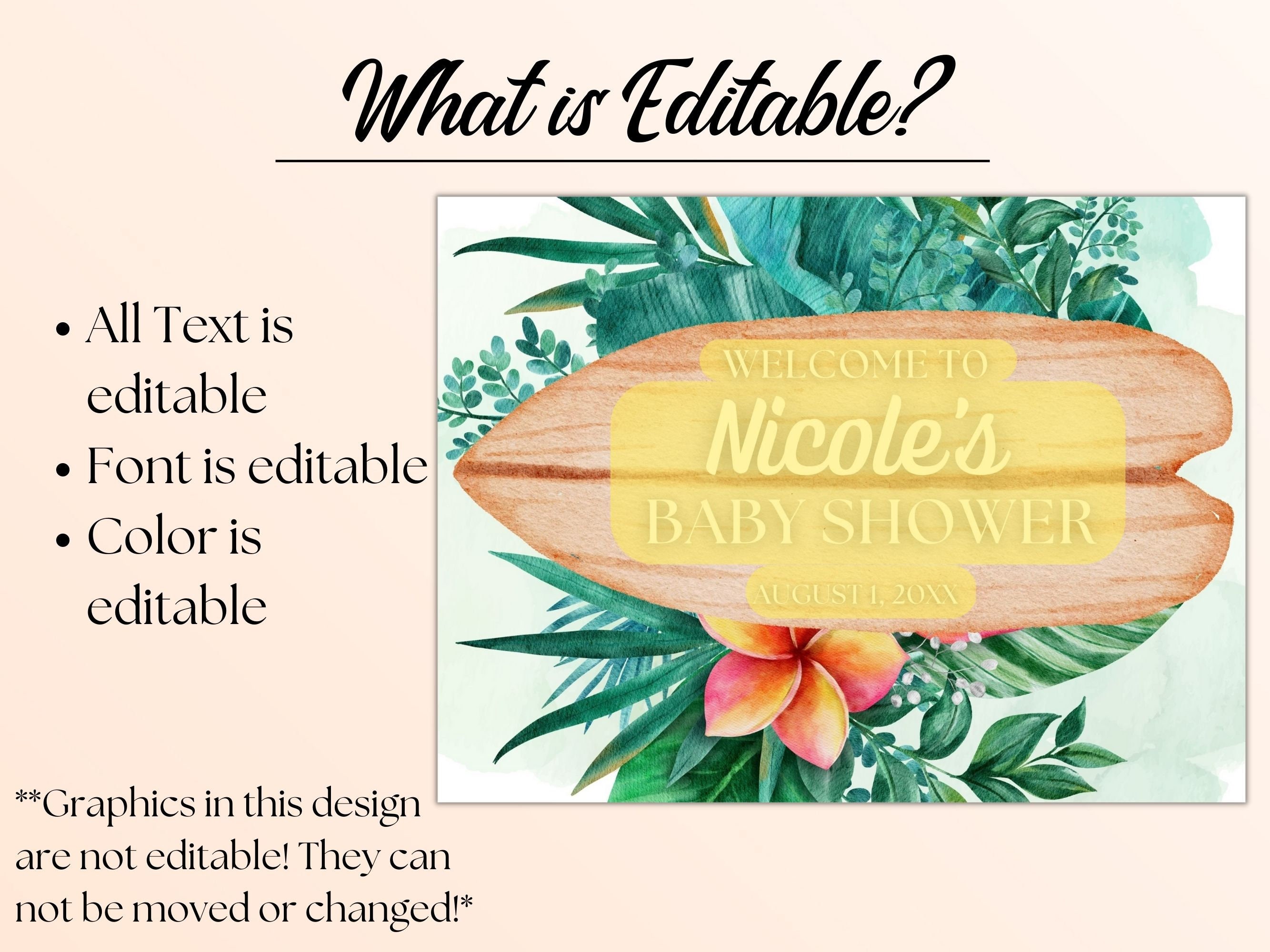 Editable Surf Baby Shower Welcome Sign. Baby on Board Shower Entrance ...