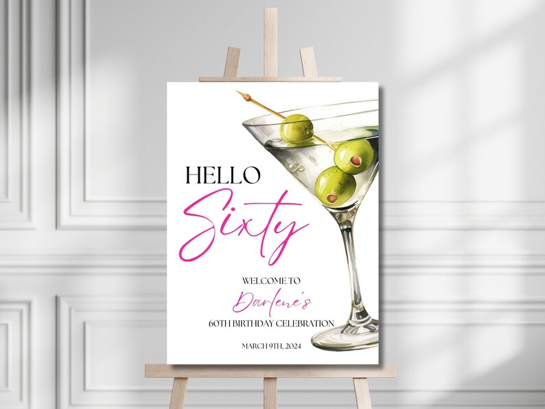 60th Birthday Welcome Sign, Martini Welcome Sign, Girls Birthday Signs ...