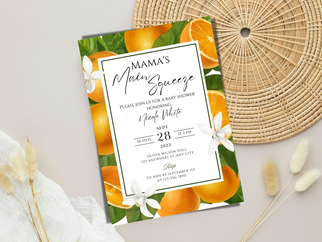 Editable Mamas Main Squeeze Baby Shower Invitation, Orange Baby Shower ...