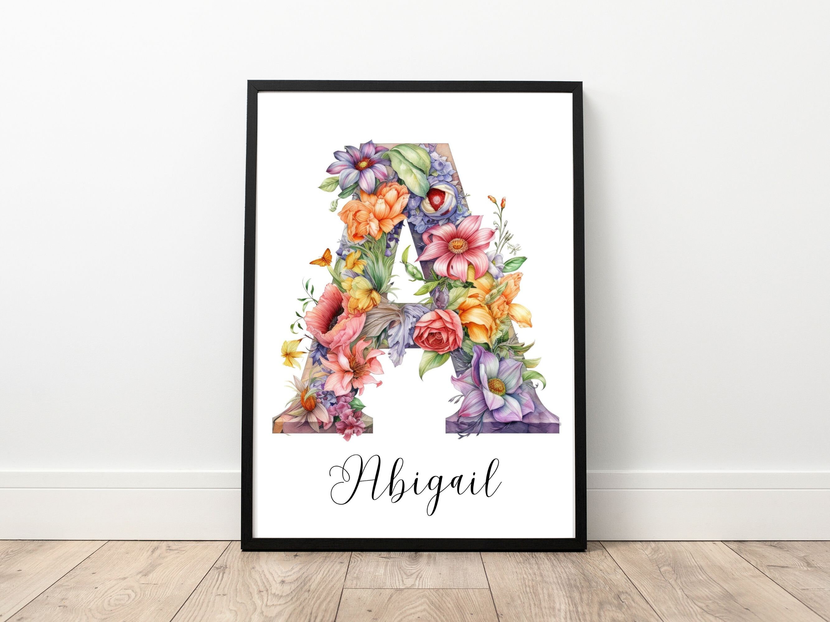 Floral Name Nursery Wall Art, Set of 3 Floral Nursery Wall Art, Baby ...