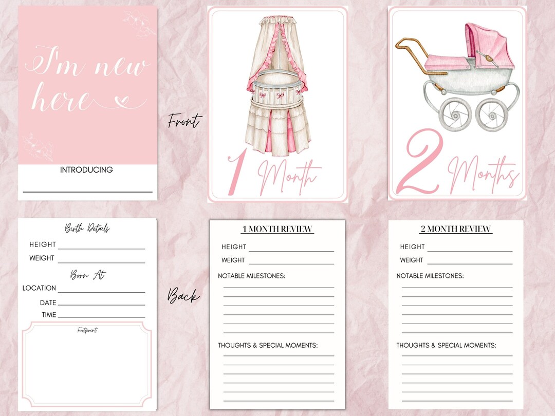 Baby Girl Milestone Cards Watercolor Baby Toys. Monthly Baby Milestone ...