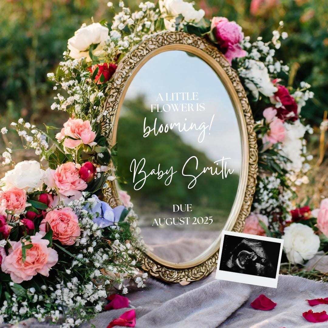 Spring Pregnancy Announcement Digital, Flower Baby Announcement, Floral ...