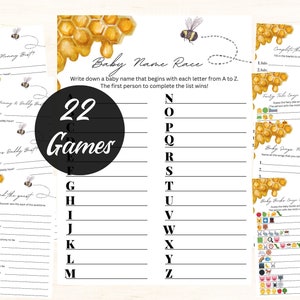 Honey Bee Baby Shower Games Bundle, 22 Baby Shower Games With Solutions ...