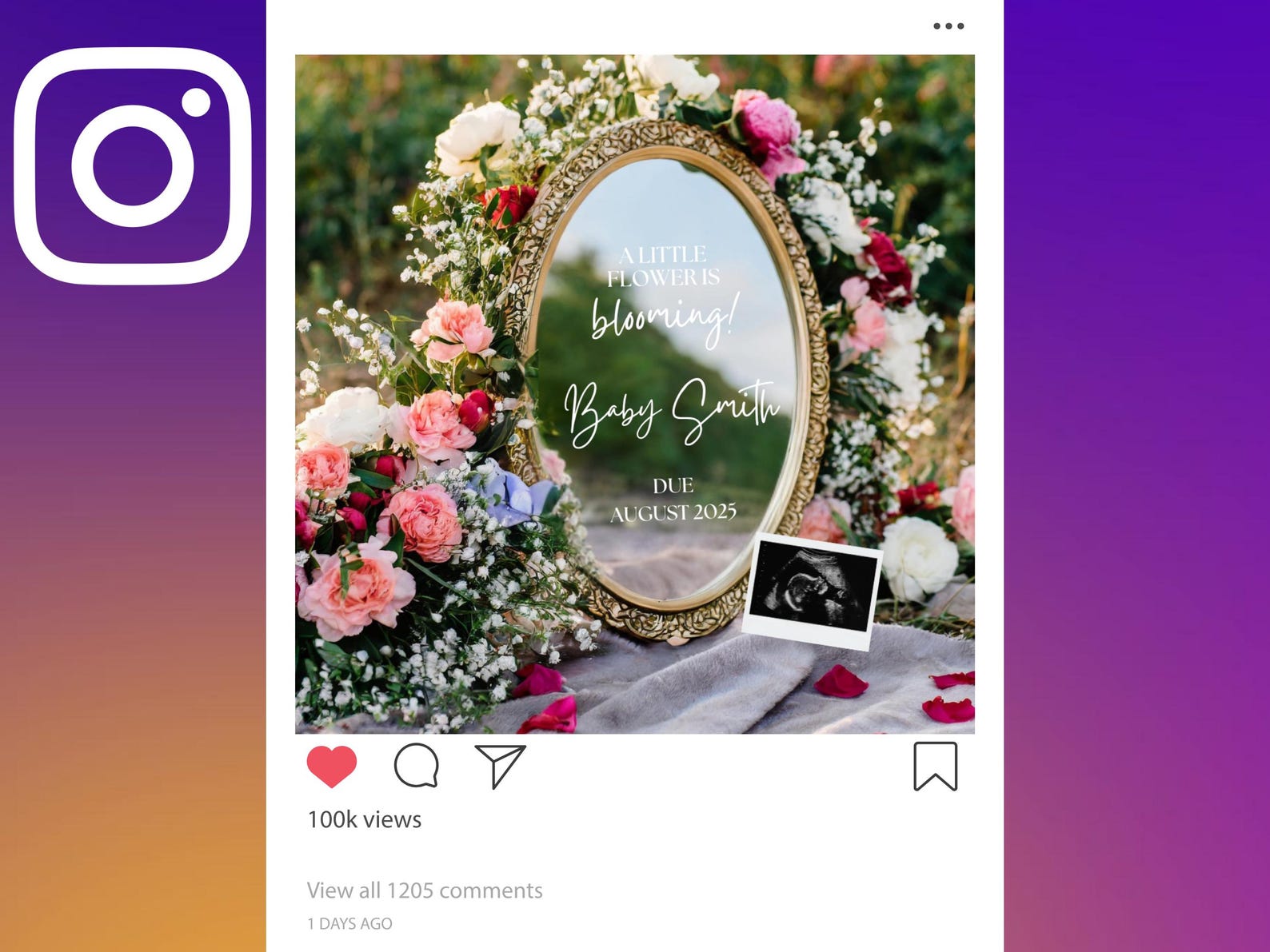 Spring Pregnancy Announcement Digital, Flower Baby Announcement, Floral ...