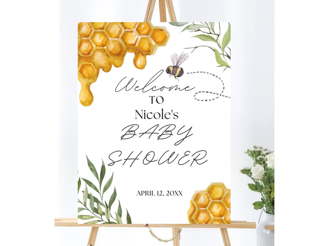 Editable Honey Bee Baby Shower Welcome Sign. Bee Baby Shower Entrance ...