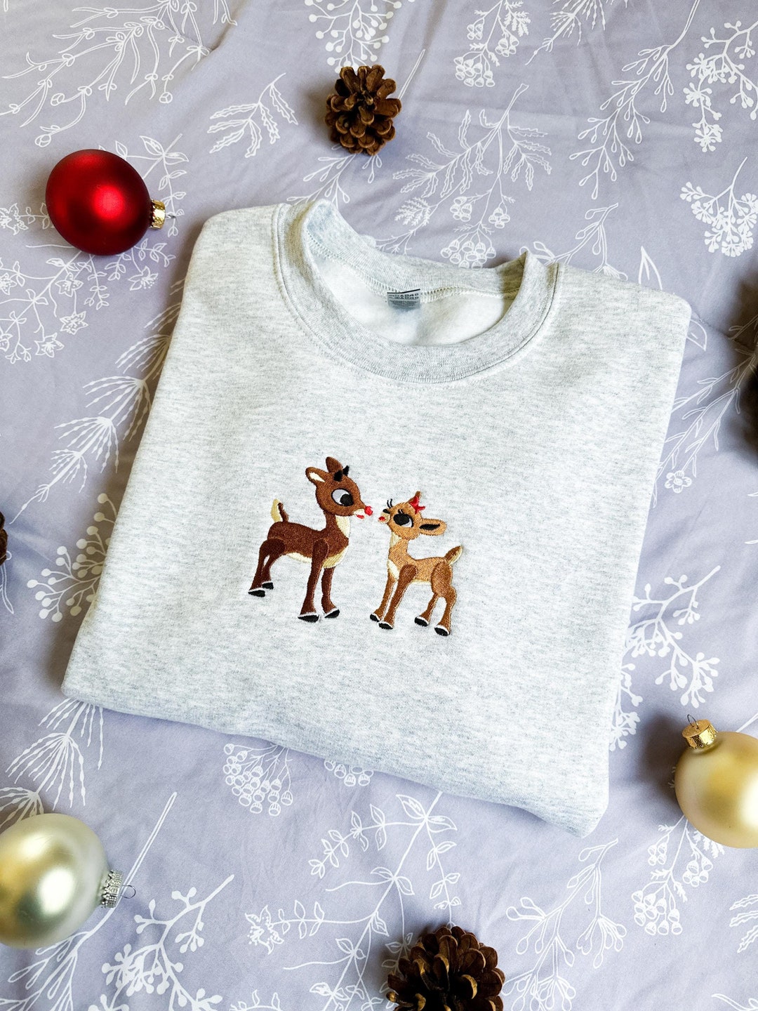 Reindeer Christmas Embroidered Sweatshirt Christmas Crewneck ...