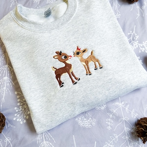 Reindeer Christmas Embroidered Sweatshirt Christmas Crewneck ...