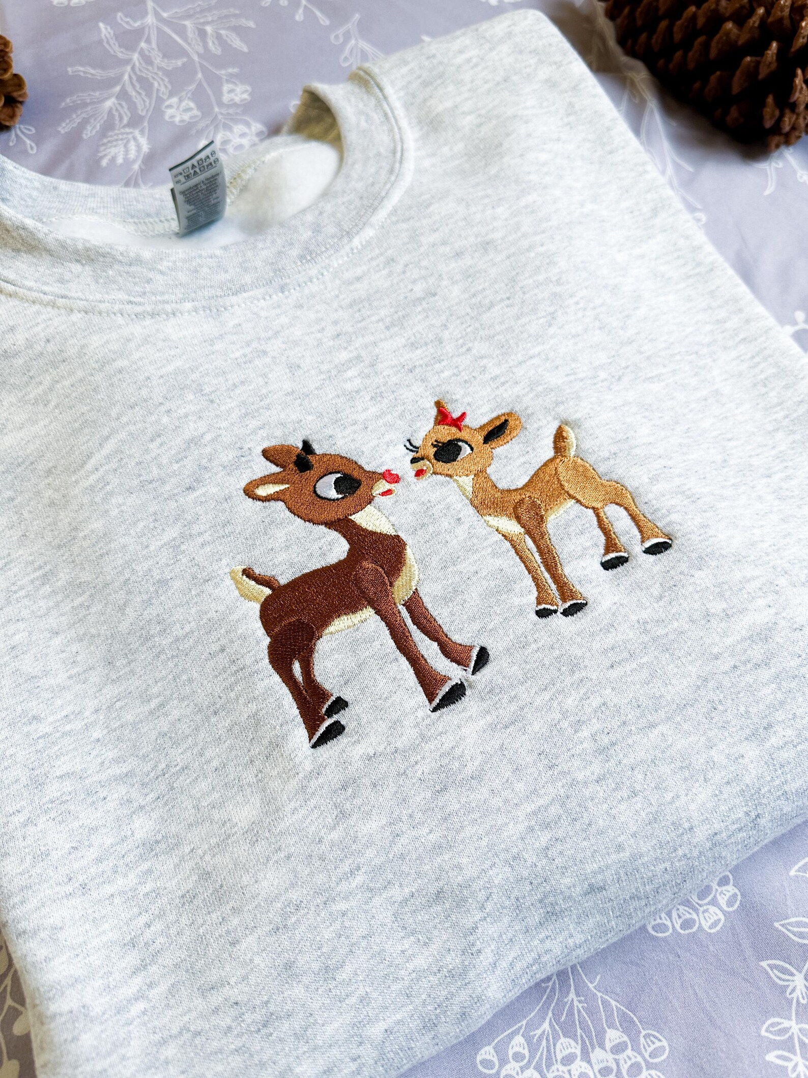 Reindeer Christmas Embroidered Sweatshirt Christmas Crewneck ...