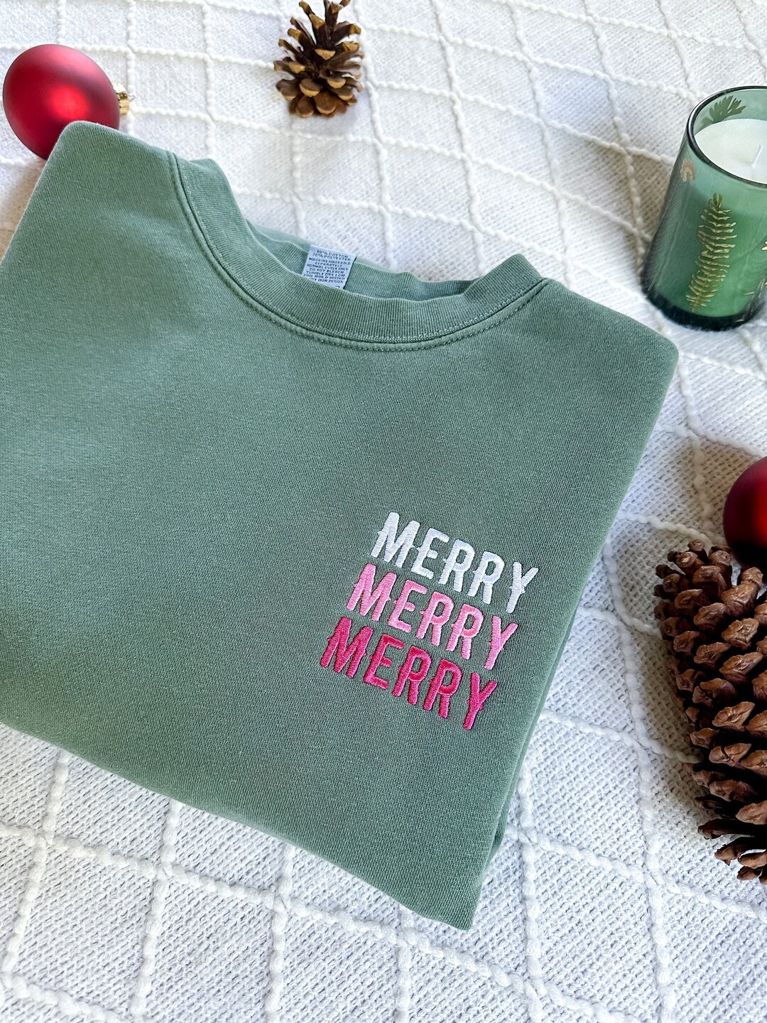 Merry Merry Christmas Embroidered Sweatshirt Christmas Crewneck ...