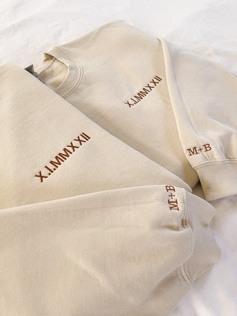 Couples Custom Embroidered Sweatshirt Roman Numeral Sweatshirt Monogram ...