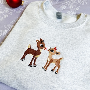 Reindeer Christmas Embroidered Sweatshirt Christmas Crewneck ...