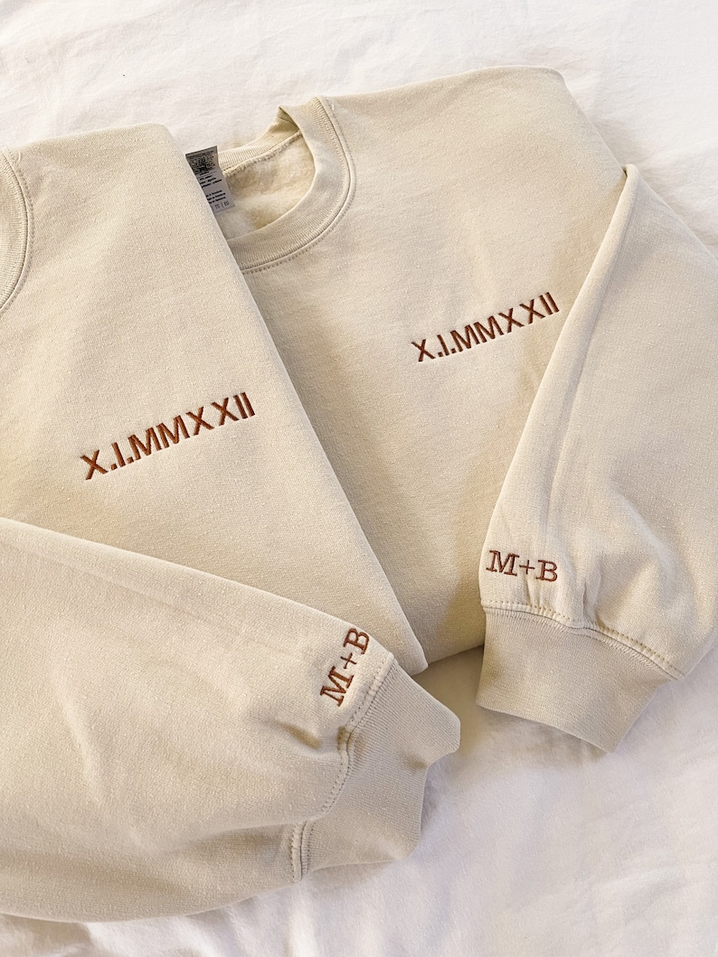 Couples Custom Embroidered Sweatshirt Roman Numeral Sweatshirt Monogram ...