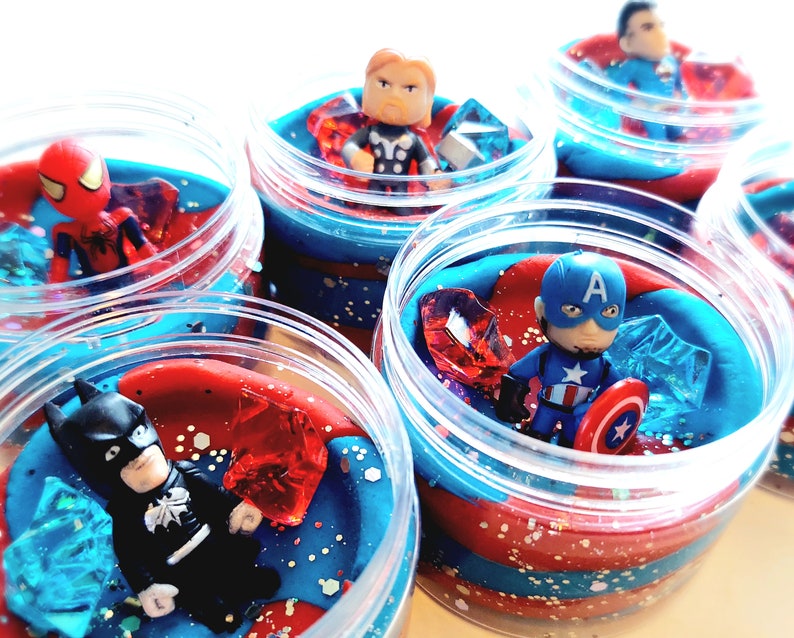 Superhero Party Favors, Superhero Playdough Jars, Sensory Playdough for ...