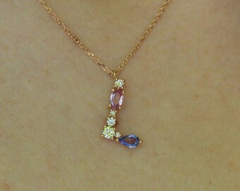Letter L Diamond Necklace - Etsy